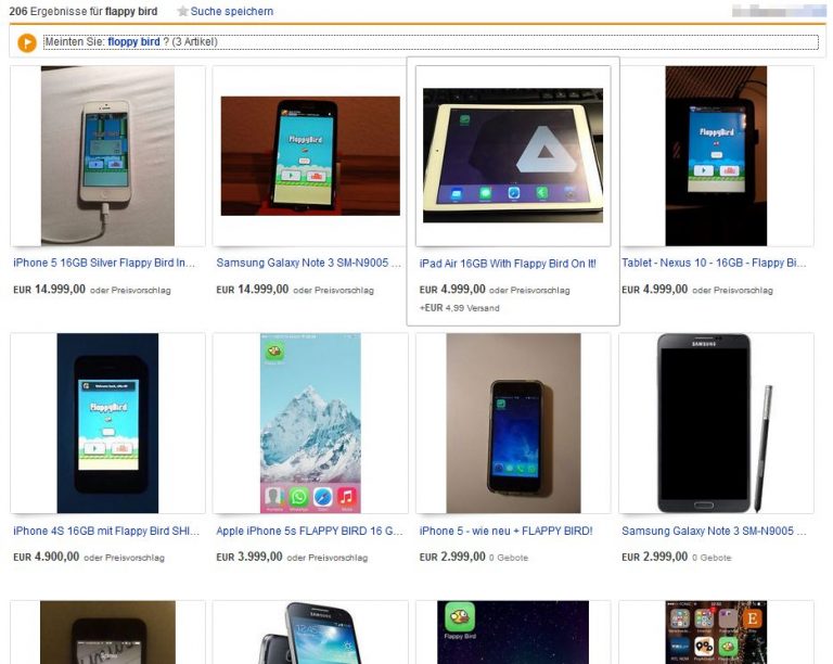 Flappy Bird bei ebay ersteigern und im Browser spielen